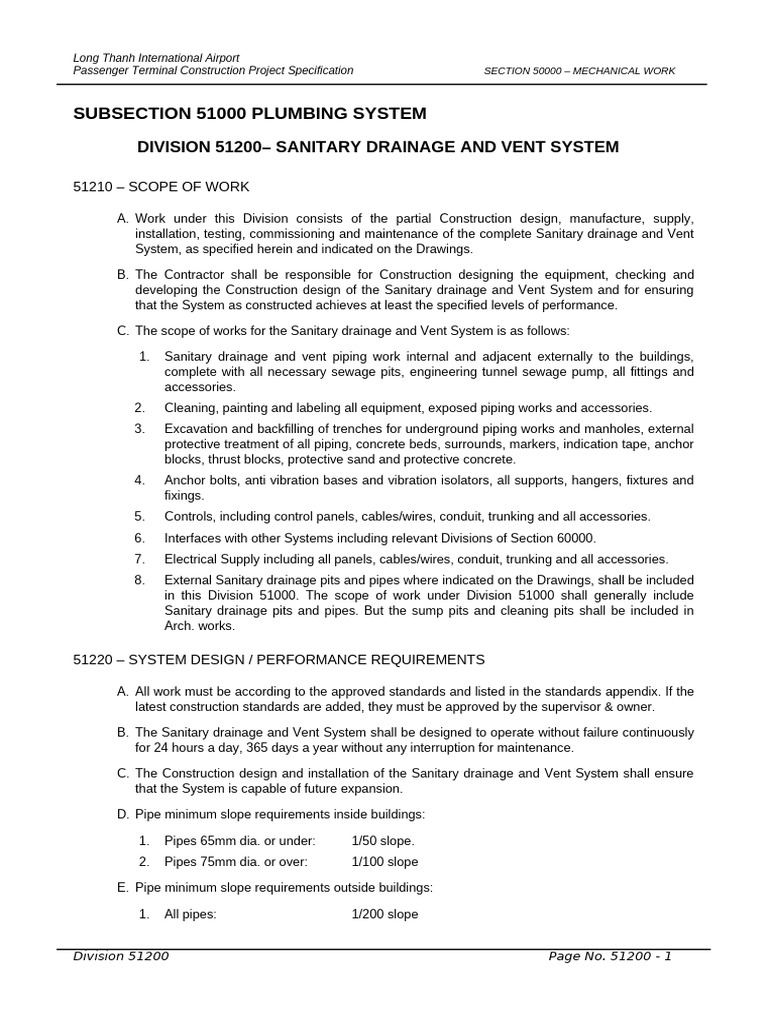 Sanitary Drainage System Specs for Airport | PDF | Pump | Pipe (Fluid ...