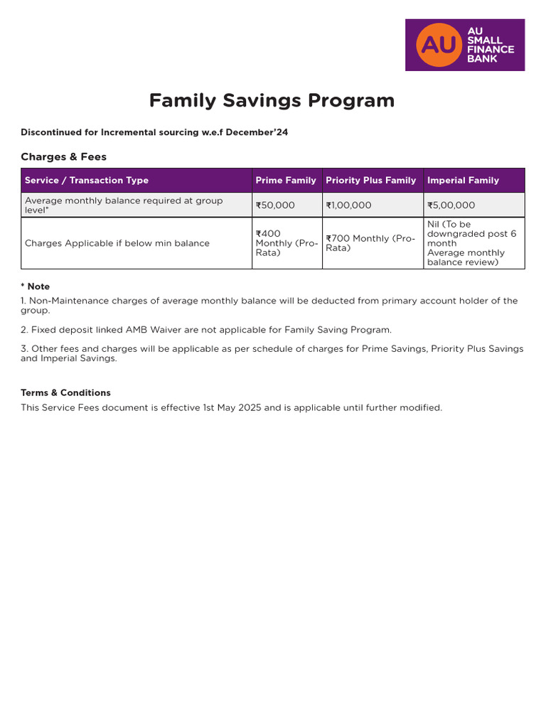 Family Savings Program Fees Overview | PDF