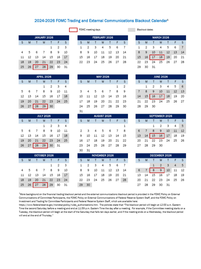 Blackout Period Calendar 2026 | PDF | Federal Open Market Committee