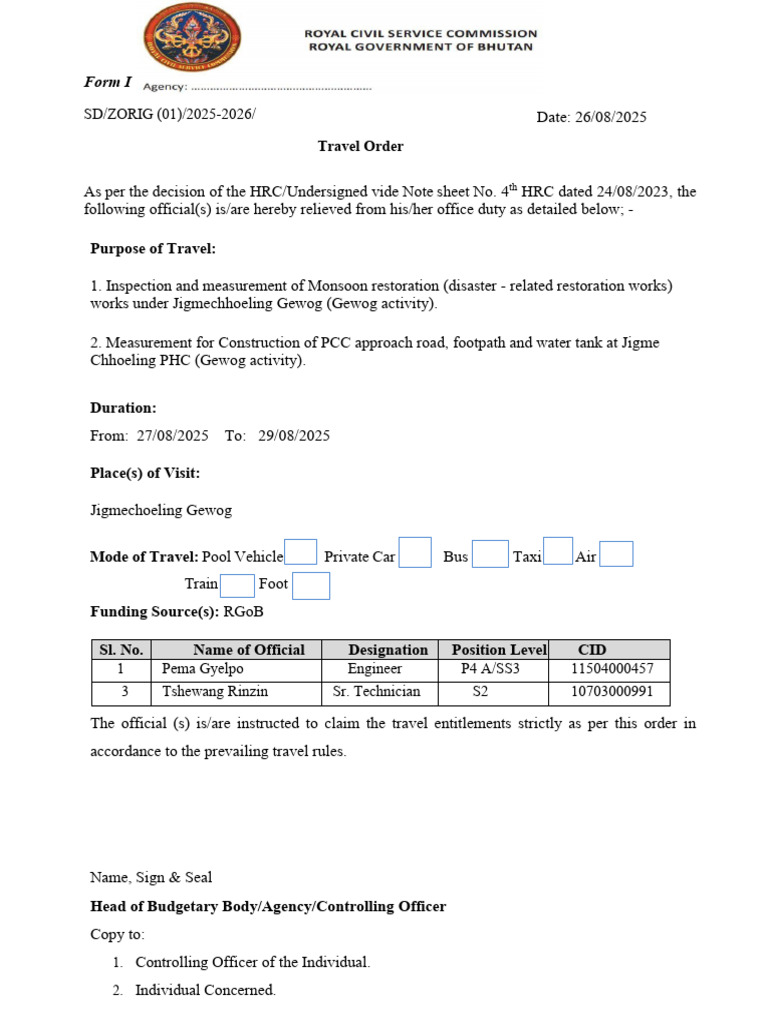 Format Travel Order - 27-29 August | PDF