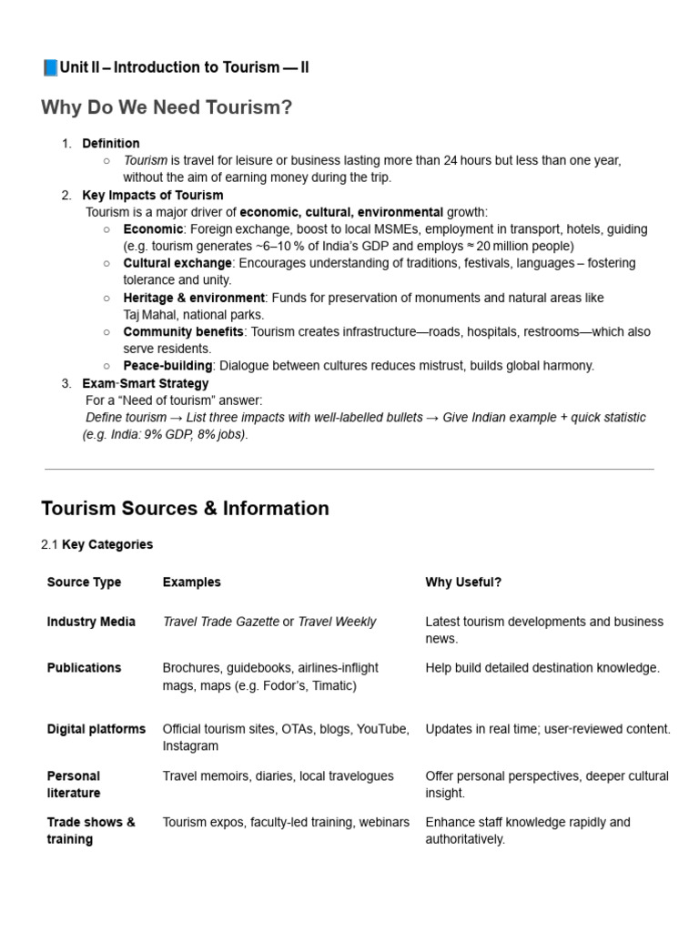 ?unit II - Introduction To Tourism - II | PDF | Tourism | Economies