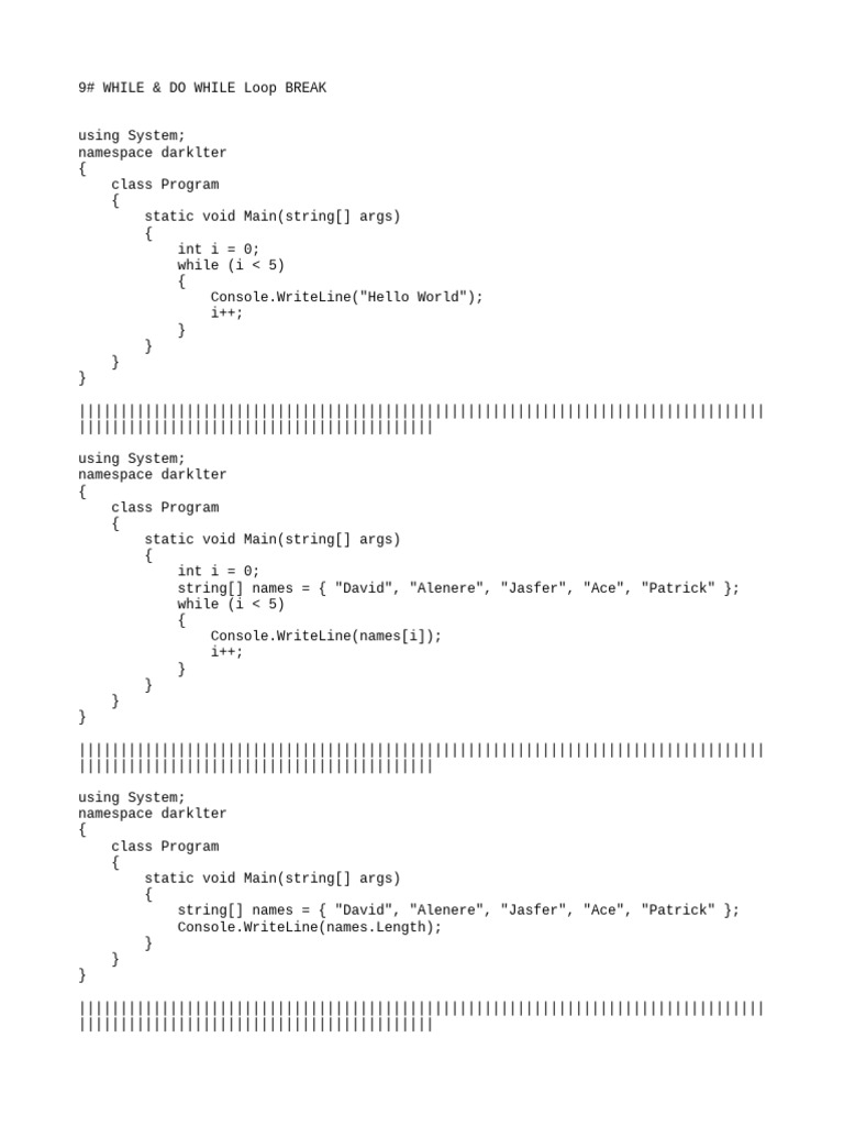 C# While and Do While Loop Examples | PDF | Computer Programming ...