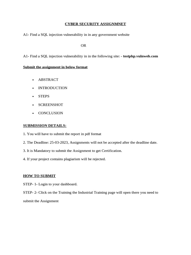 SQL Injection Assignment Guidelines | PDF