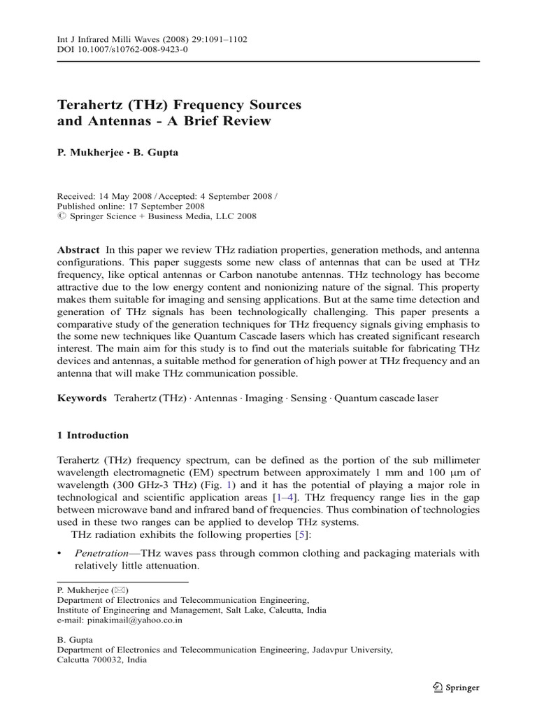 Terahertz (THZ) Frequency Sources and Antennas - A Brief Review | PDF ...