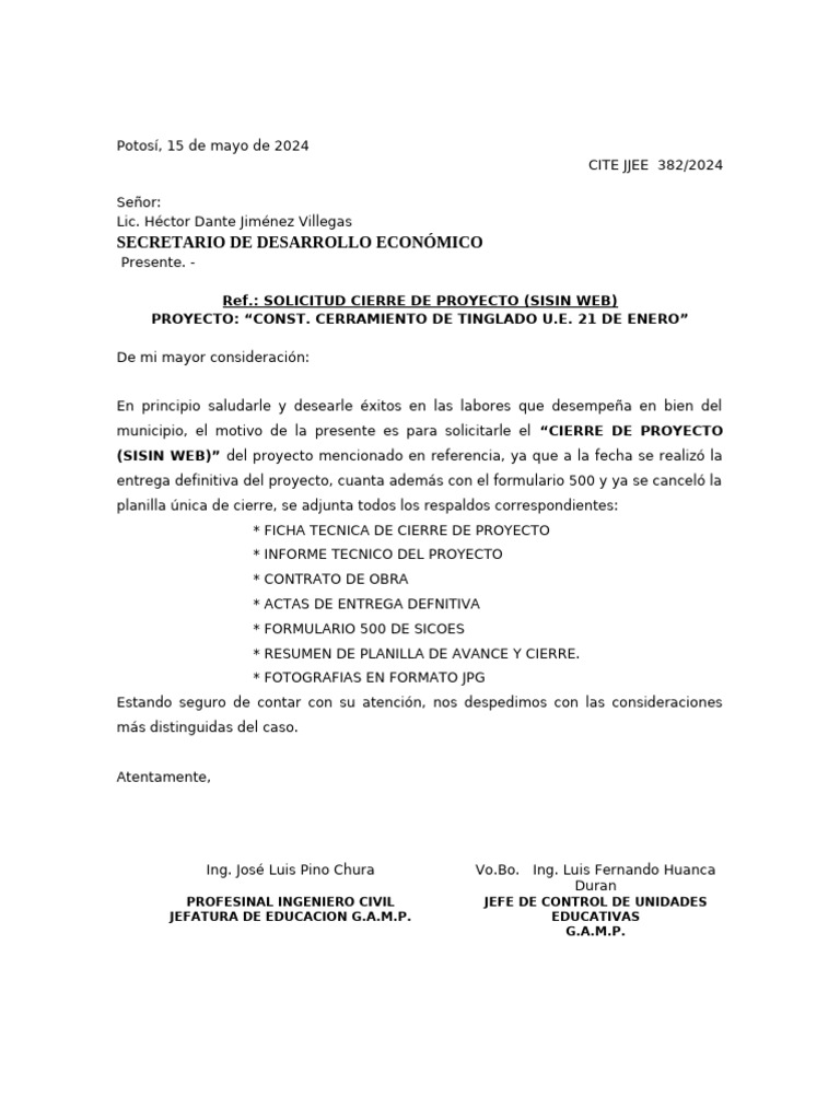 Solic. Cierre Sisin Web (21 de Enero) | PDF