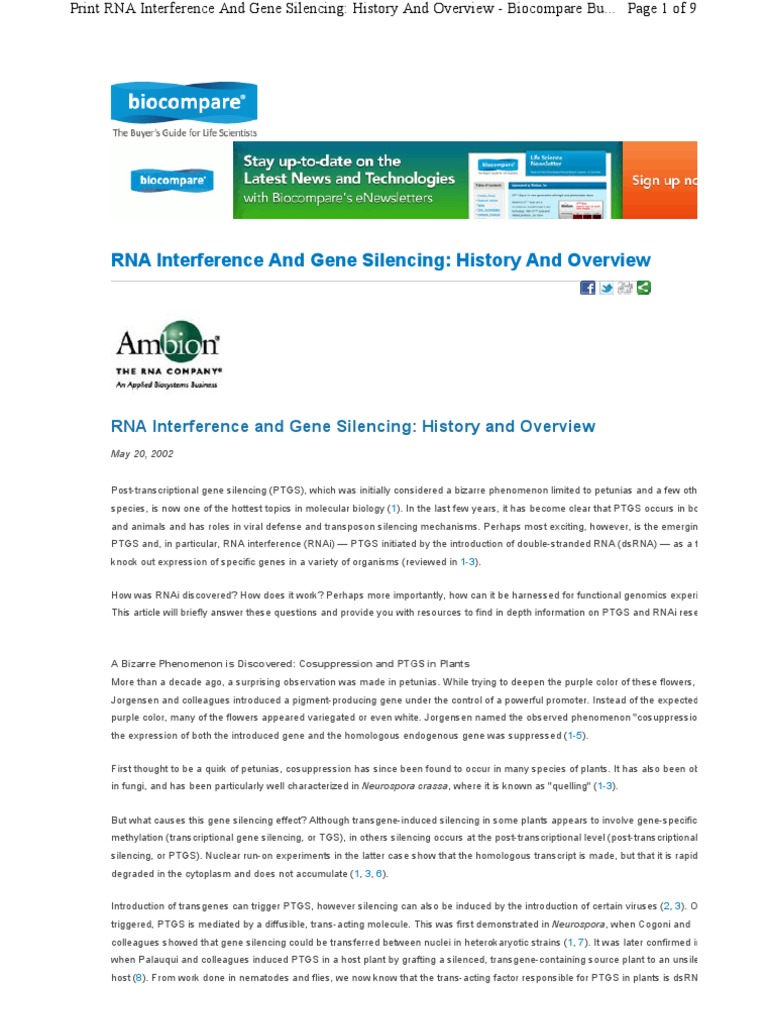RNA Interference and Gene Silencing: History and Overview | PDF | Rna ...