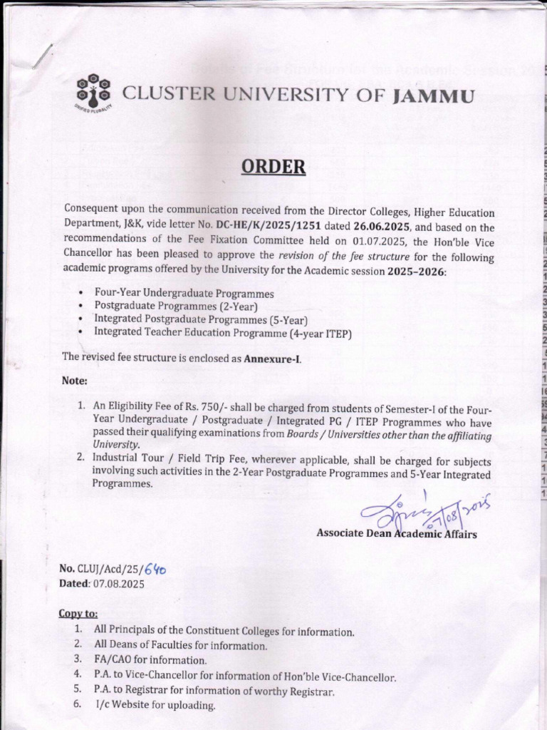 Fee Structure Adopted For The Academic Session 2025-2026 | PDF