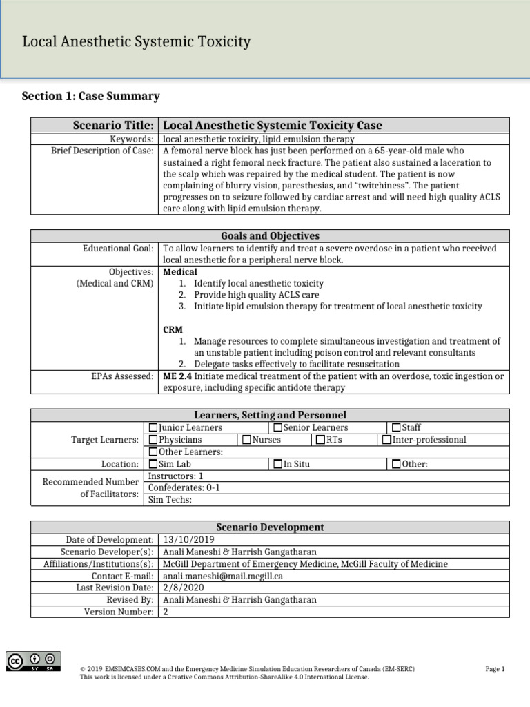 Managing Local Anesthetic Toxicity | PDF | Cardiac Arrest | Medicine