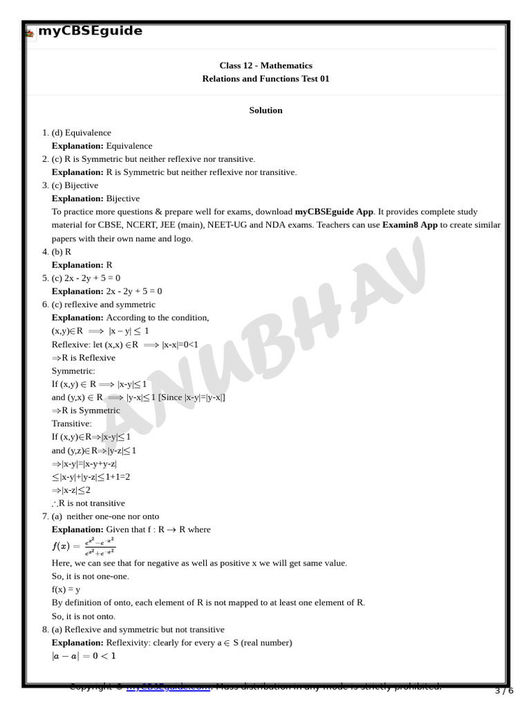 Class 12th Relation and Function - 3-6 | PDF | Chess | Chess Theory