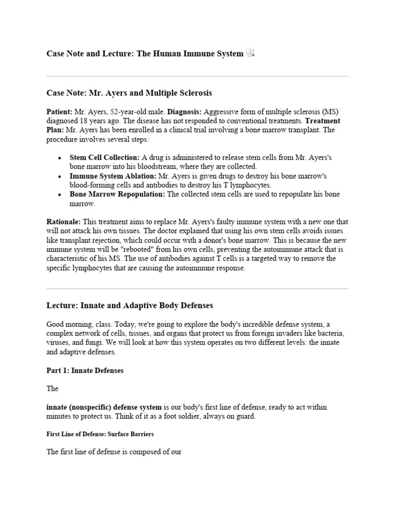 Immune System Overview & MS Case Study | PDF | Immune System | Adaptive ...