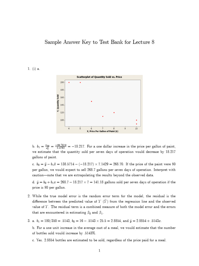 Topic 8 Test Bank Answer Key | PDF | Errors And Residuals | Regression ...