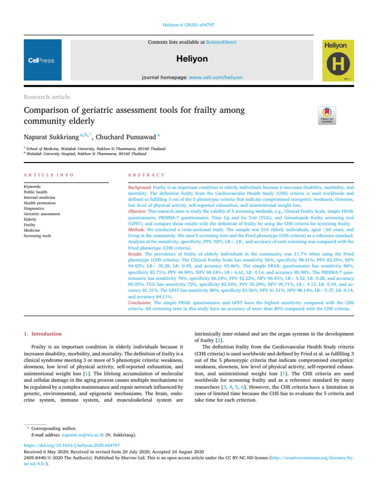 Geriatric Frailty Assessment Tools Comparison | PDF | Medical ...