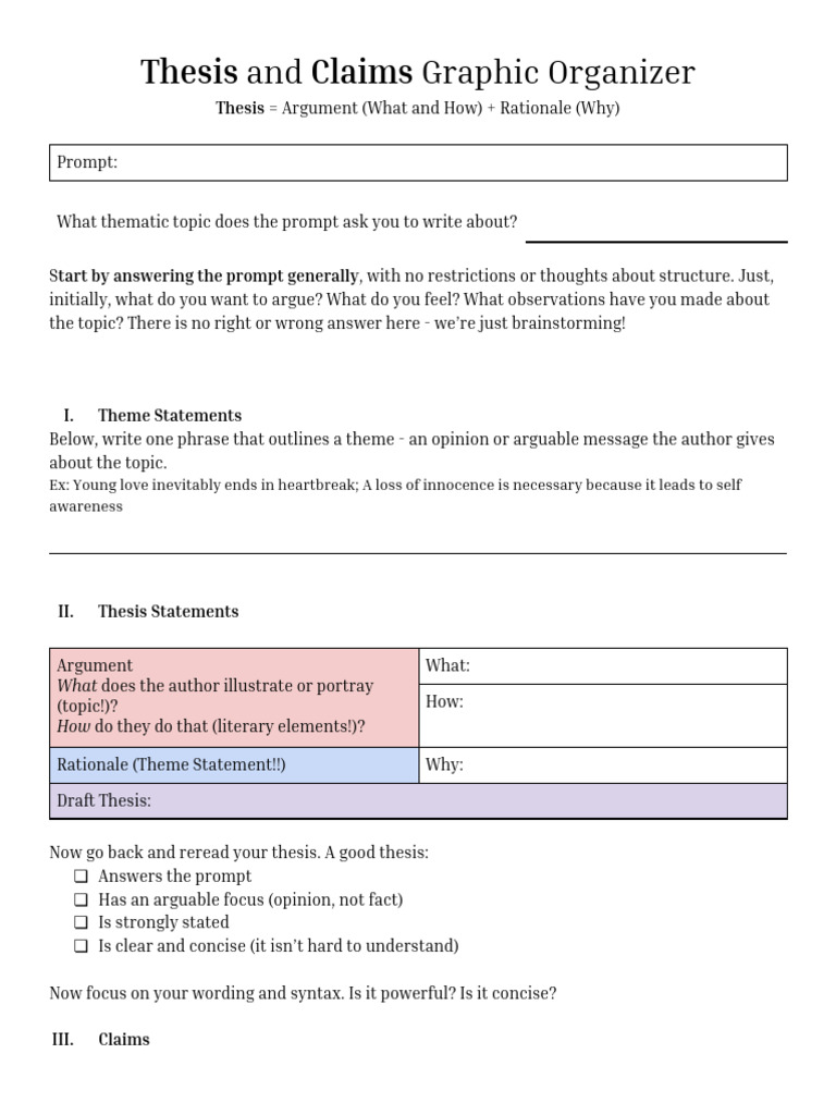 Thesis and Claims Organizer Guide | PDF