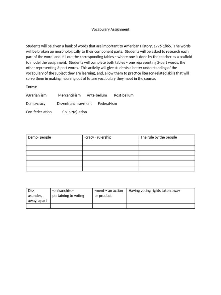 History Vocab Assignment | PDF
