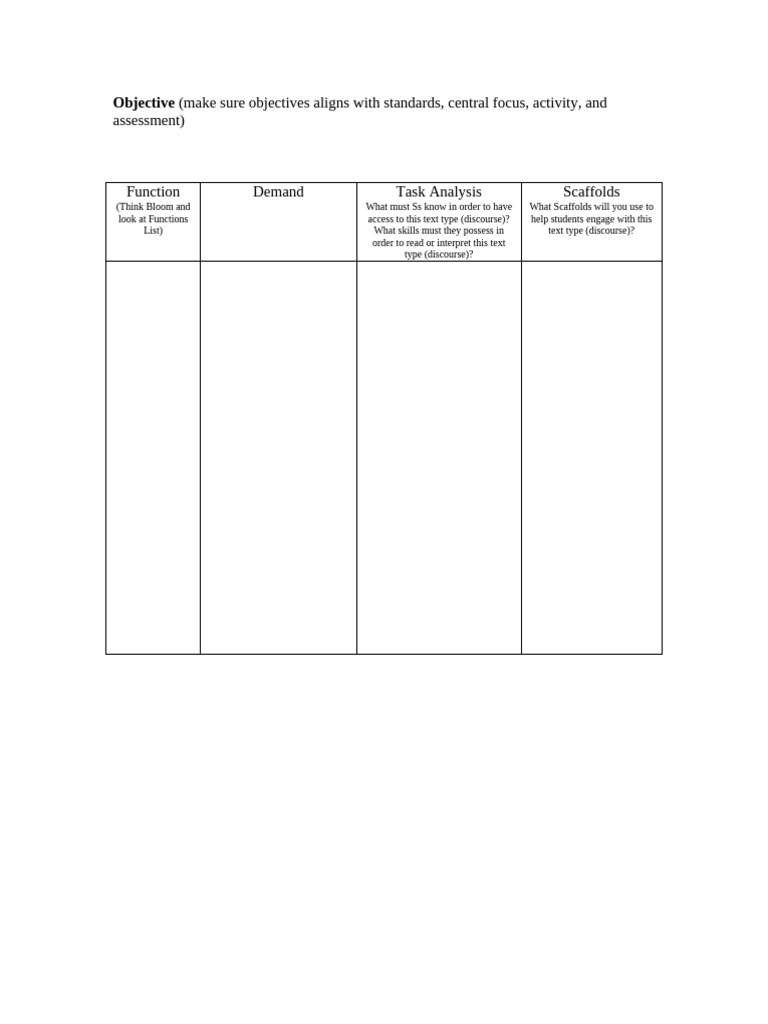 Graphic Organizer Breaking Down Objectives For AL | PDF