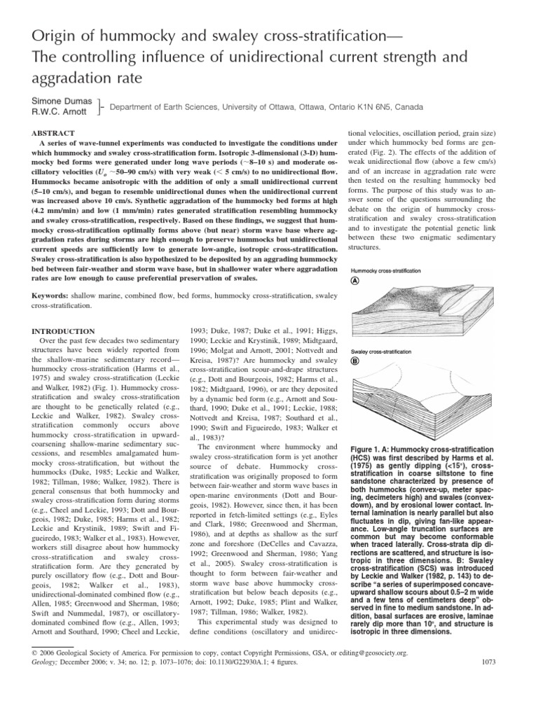 Dumas & Arnott 2006 - Origin of Hummocky and Swaley Cross ...