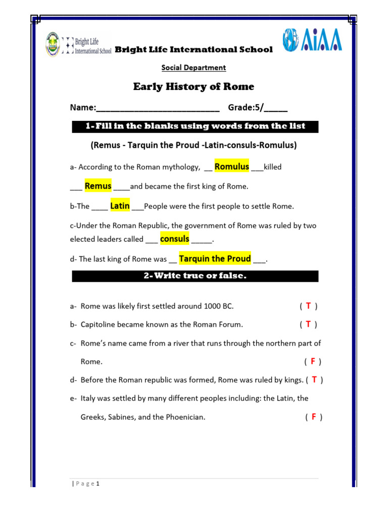 Early History of Rome Model Answer | PDF