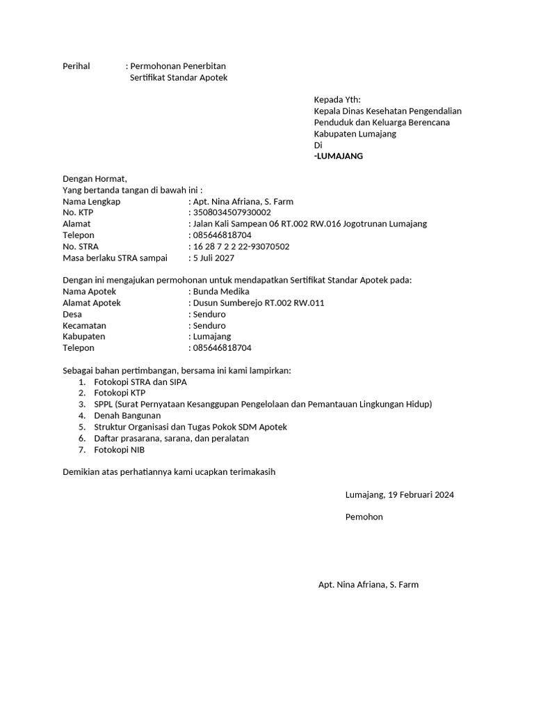 Surat Permohonan Penerbitan Izin | PDF