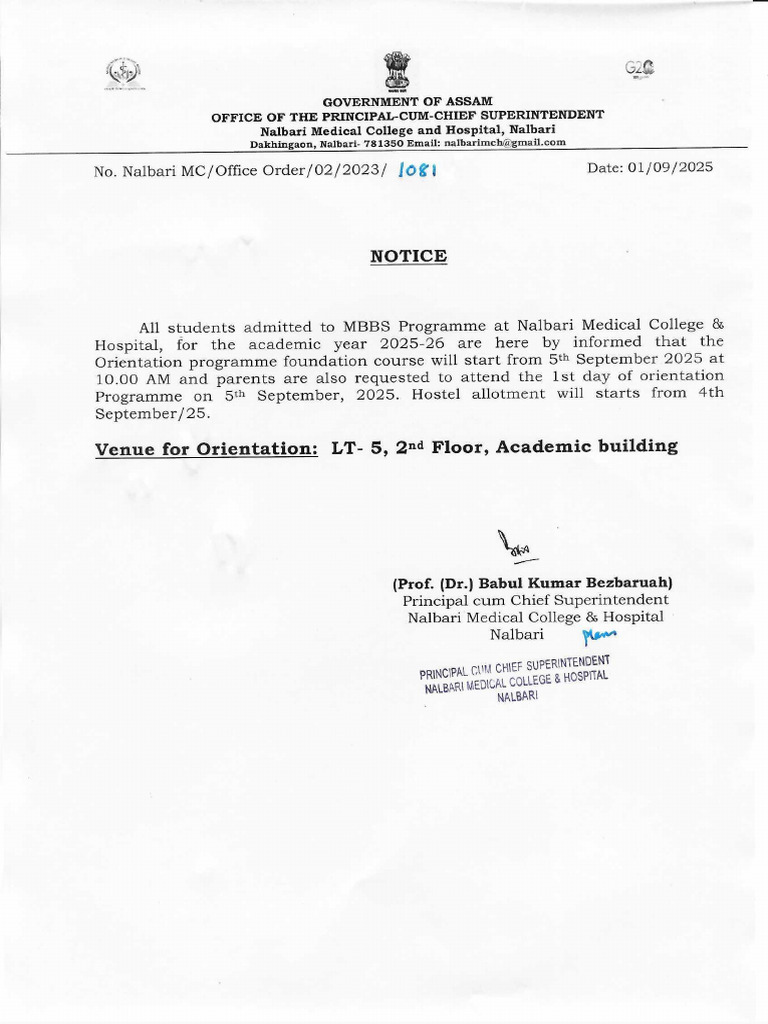 NOTICE Regarding Orientation Programme | PDF