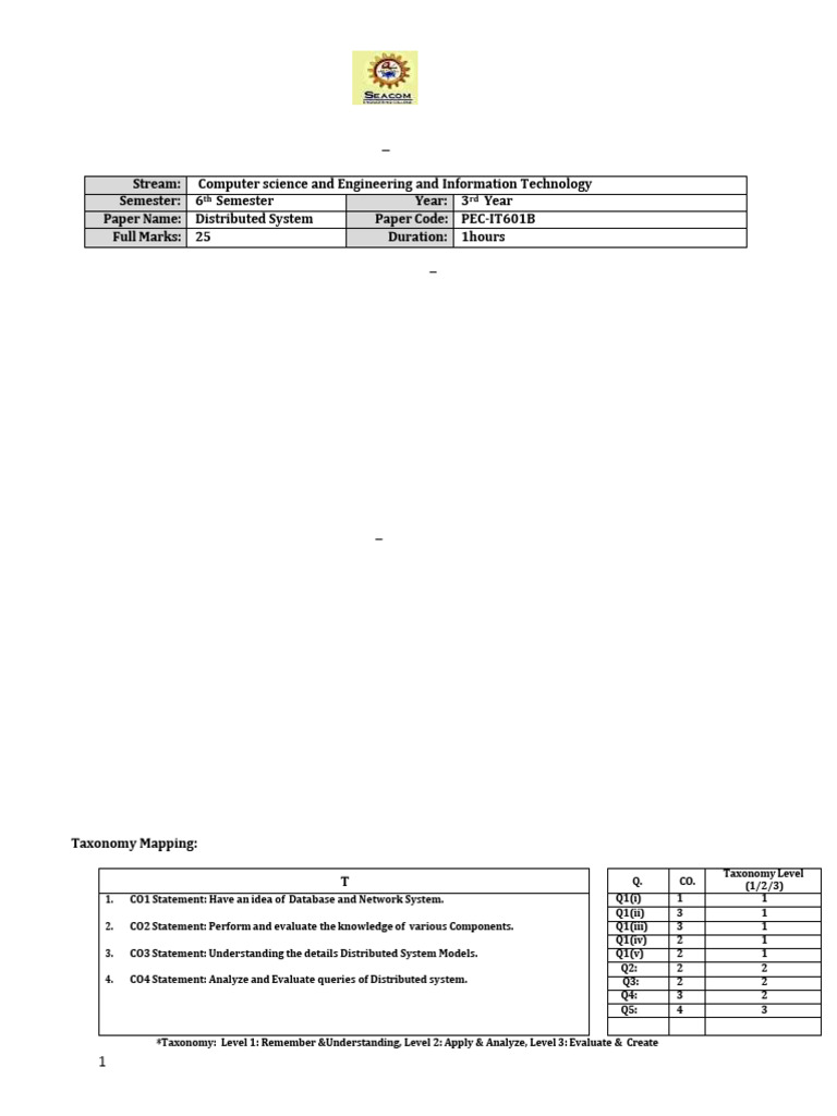 CA3 - Distributed System Question Paper | PDF | Distributed Computing ...