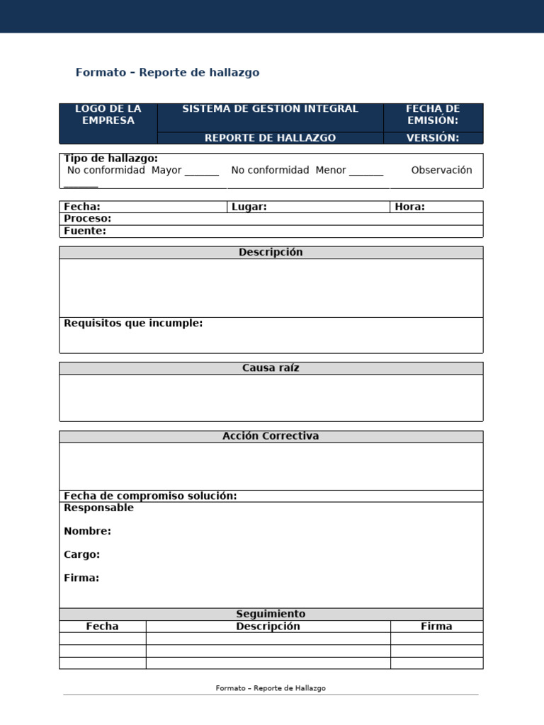 Formato de Reporte de Hallazgo | PDF