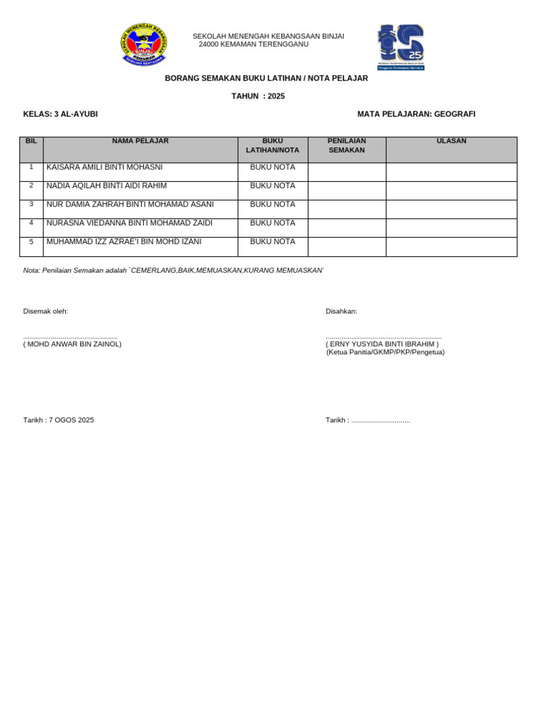Semakan Buku Latihan Geografi Kelas 3 | PDF