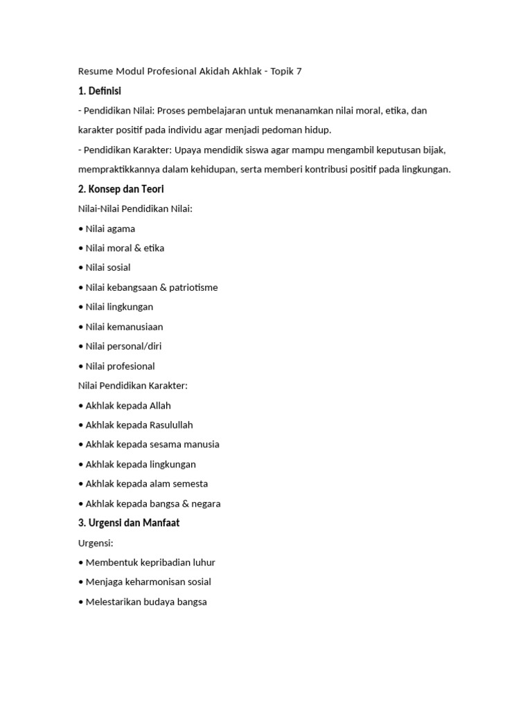 Resume Modul 1 Topik 7 Pendidikan Nilai Dan Karakter | PDF