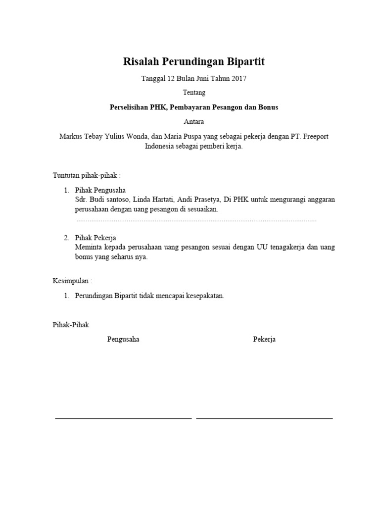 Perundingan PHK dan Pesangon Freeport | PDF