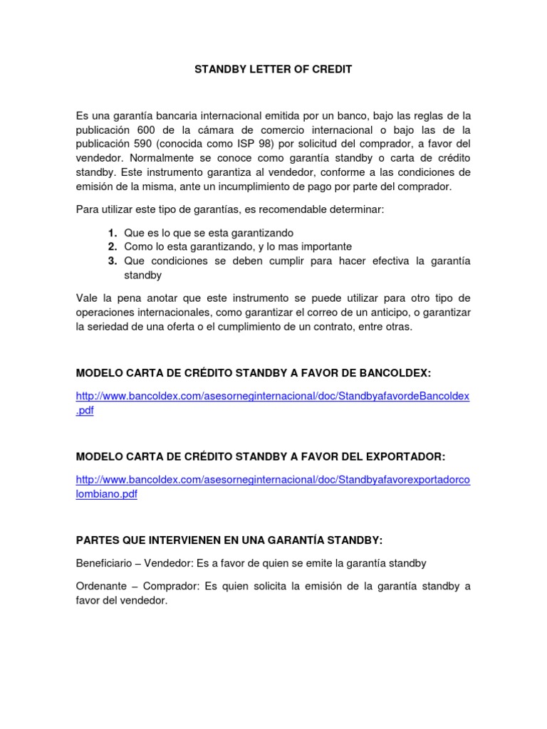 Standby Letter of Credit | PDF | Carta de crédito | Bancos
