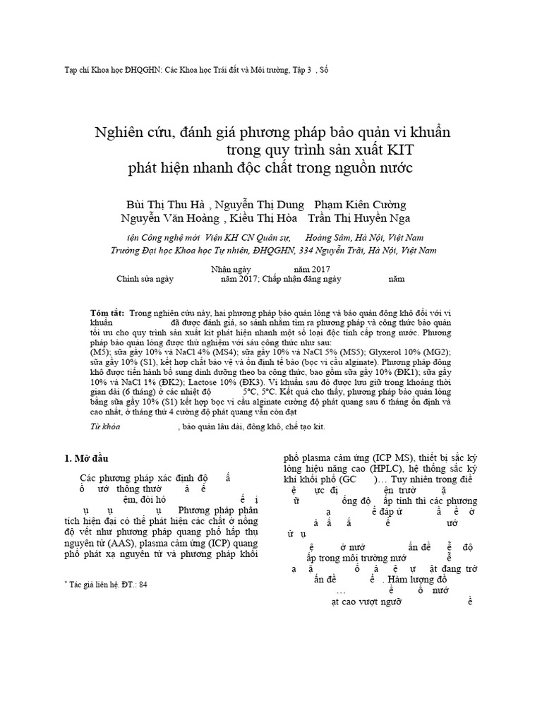Nghiên cứu nh gi ph ơng ph p bảo quản vi khuẩn trong quy trình sản xu t KIT ph t hiện nhanh ộc ...