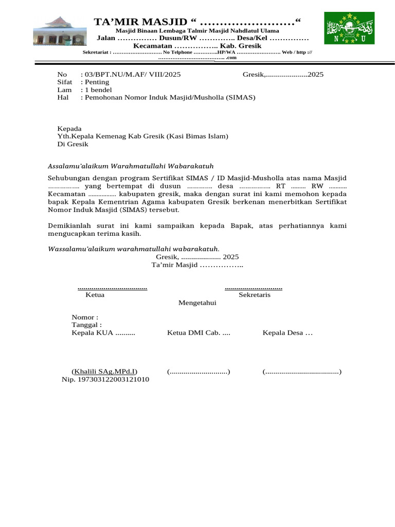 Contoh Permohonan Simas Ke Kankemenag | PDF
