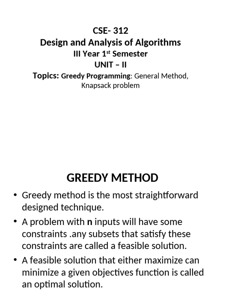DAA - 2.1 Gen Greedy Knapsack | PDF | Mathematical Optimization | Numerical Analysis