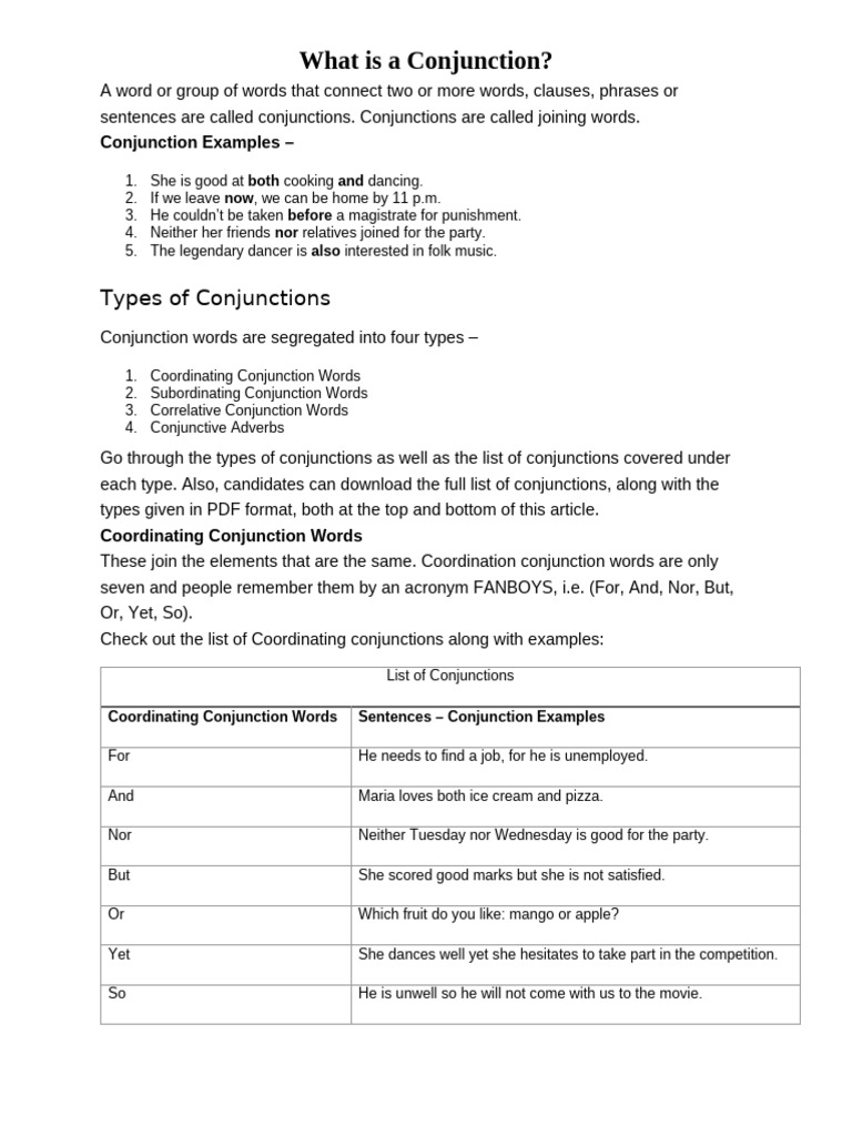 Understanding Conjunctions and Their Types | PDF | Syntax | Linguistics