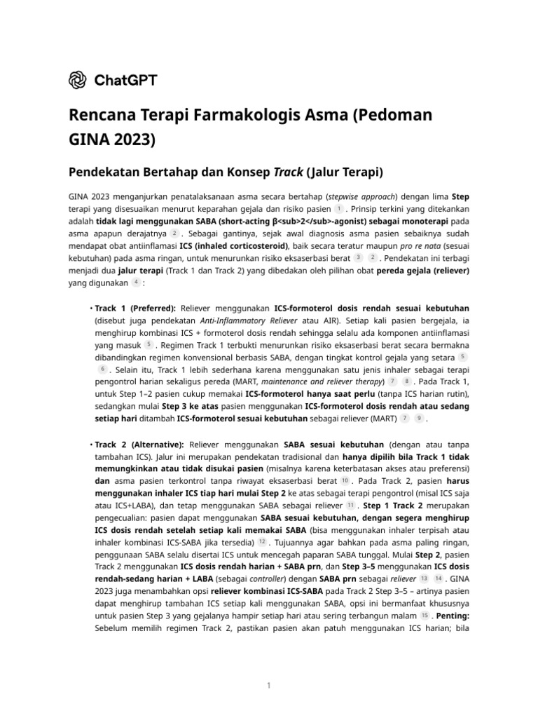 Tatalaksana Asma GINA 2023: Pendekatan Terapi | PDF