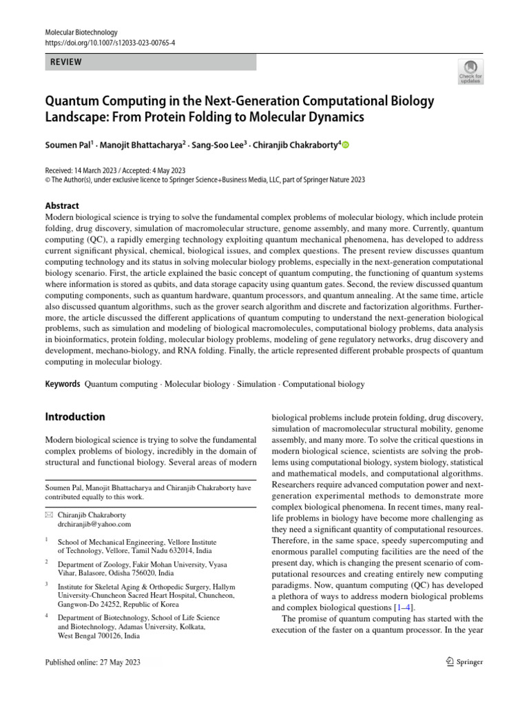 2024 - Article - Quantum Computing in The Next-Generation Computational Biology Landscape | PDF ...