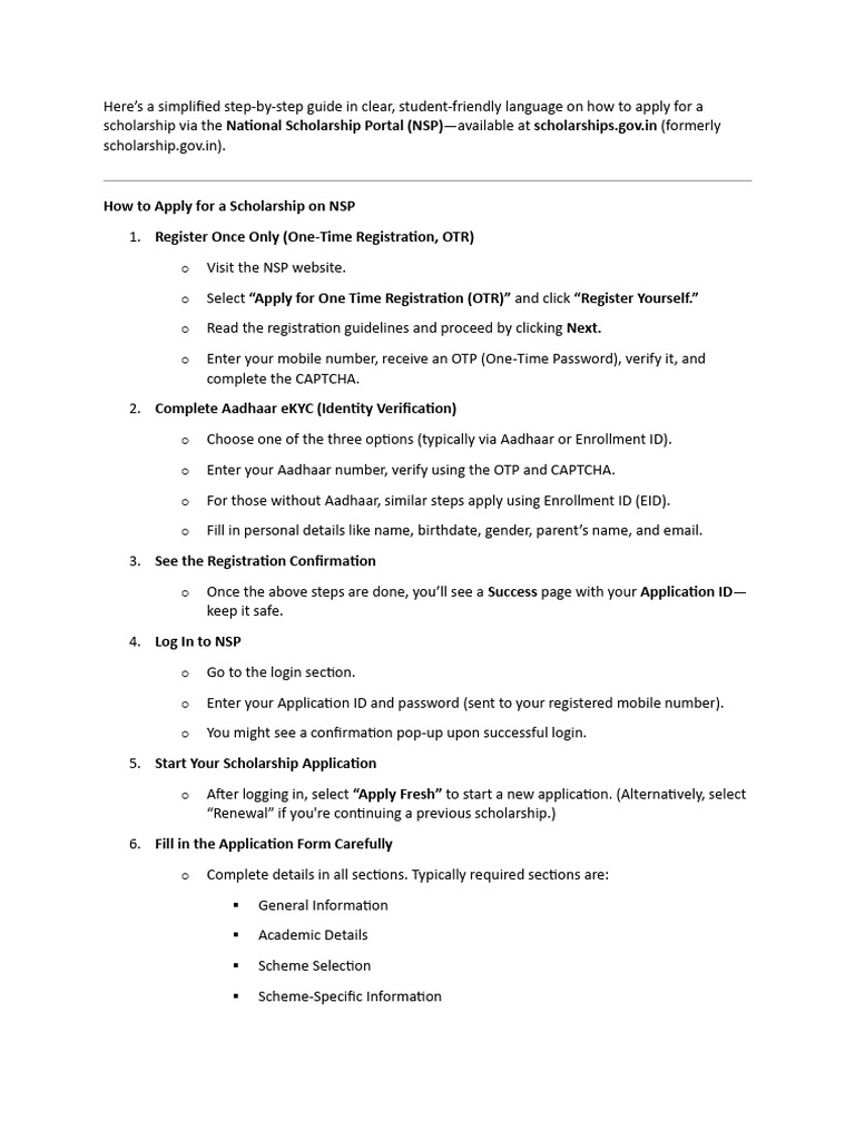 NSP Scholarship Application Guide | PDF | Password | Applications Of ...