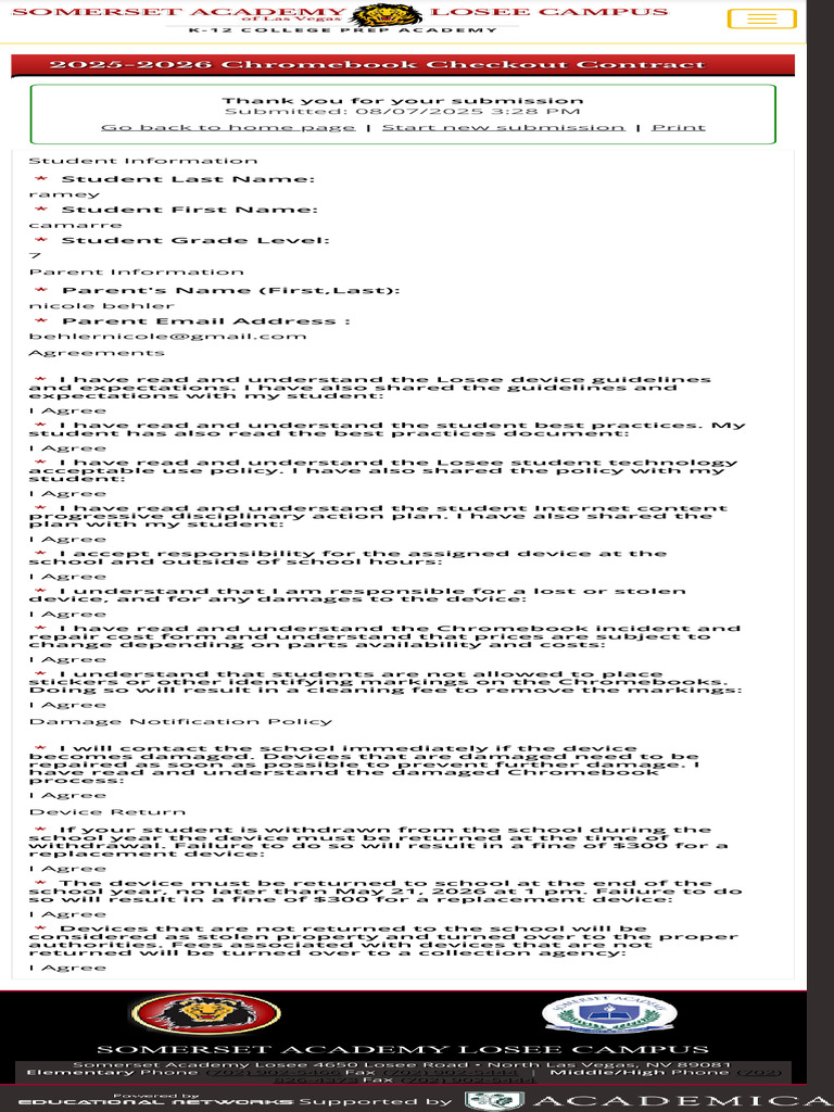 2025-2026 Chromebook Checkout Agreement | PDF