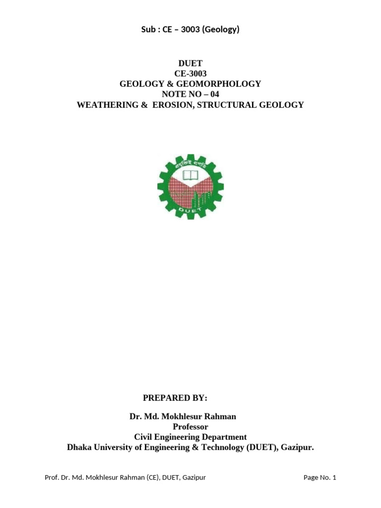 Weathering & Erosion, Structural Geology-2022 | PDF | Fault (Geology) | Weathering