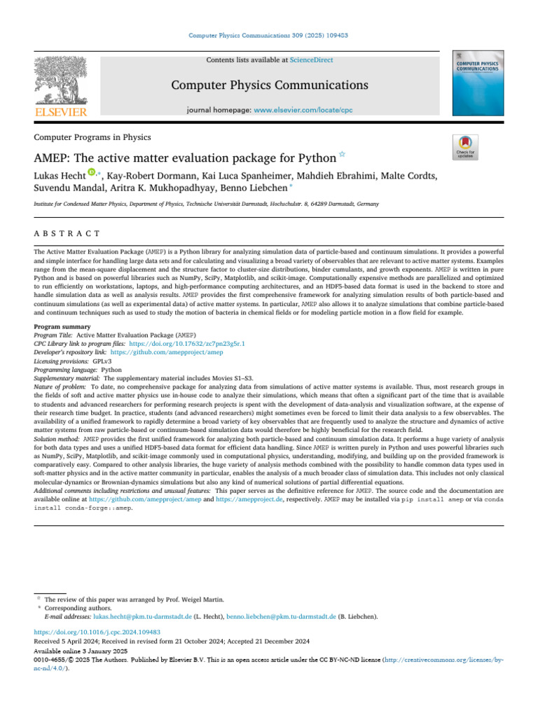 AMEP: Active Matter Analysis Tool | PDF | Simulation | Continuum Mechanics