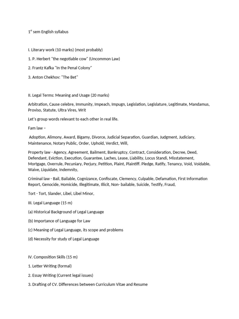 1st Sem English Syllabus | PDF
