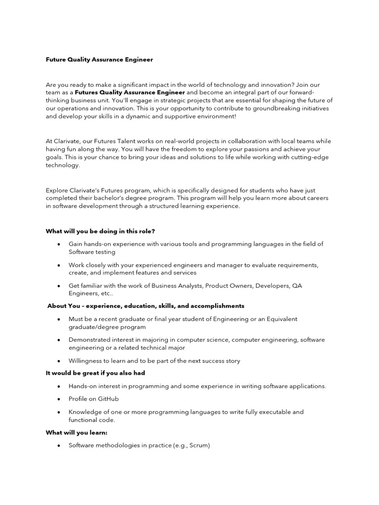 Future Quality Assurance Engineer | PDF | Software Development | Computer Programming