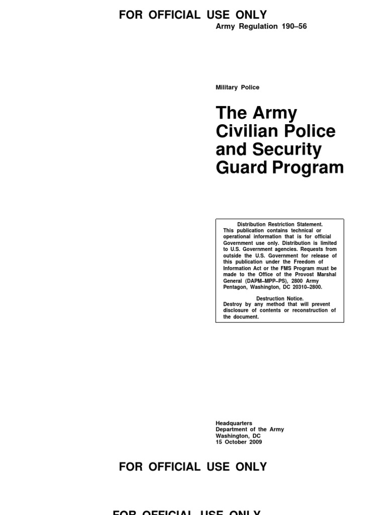 Army Regulation AR 190-56-15OCT2009 | PDF