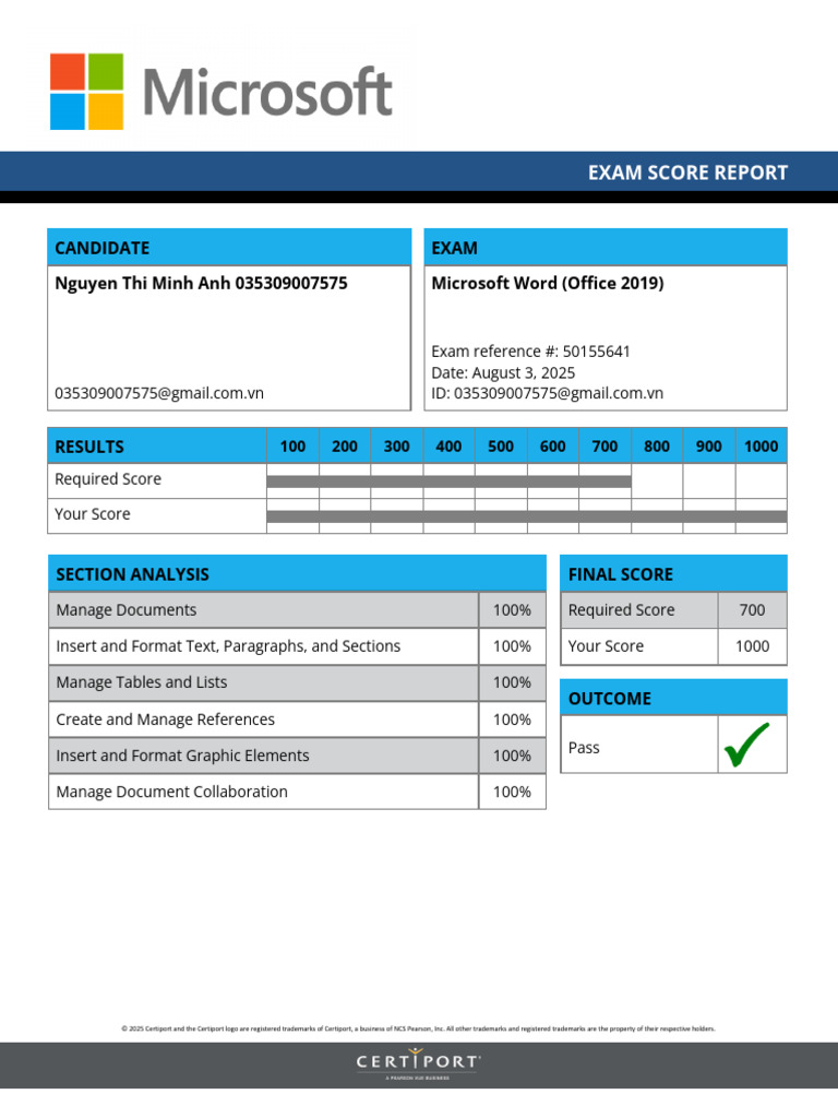 Microsoft Word Exam Score Report | PDF