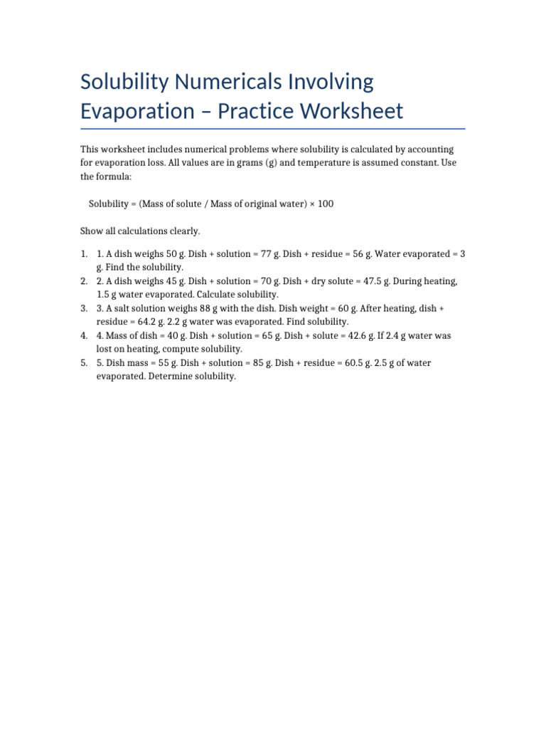 Solubility Calculations with Evaporation | PDF
