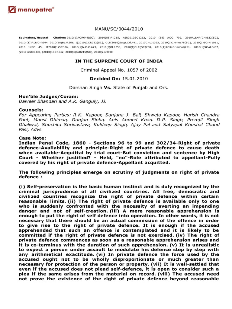 Darshan Singh Vs State of Punjab and Ors | PDF | Assault | Public Law