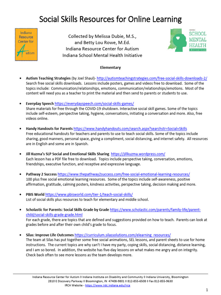 Social Skills Resources for Kids | PDF | Social Skills | Psychological ...