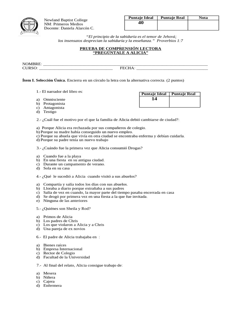 Prueba Pregúntale A Alicia 2 | PDF
