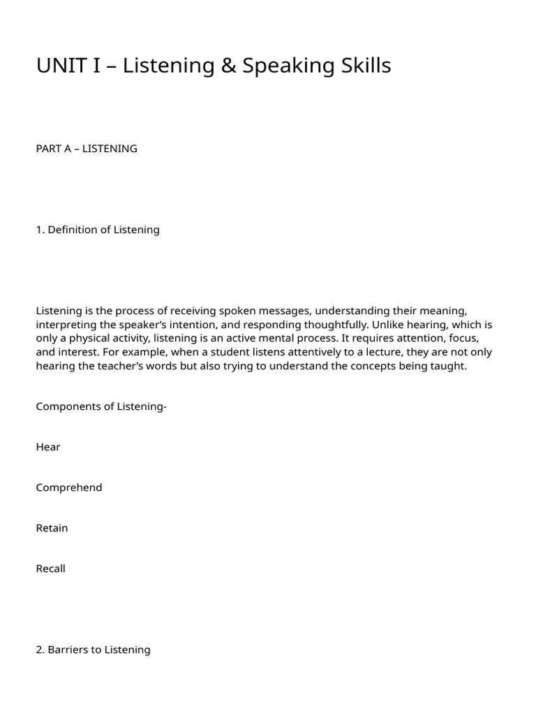 Listening Notes For Mca Students | PDF | Psychology | Cognitive Science