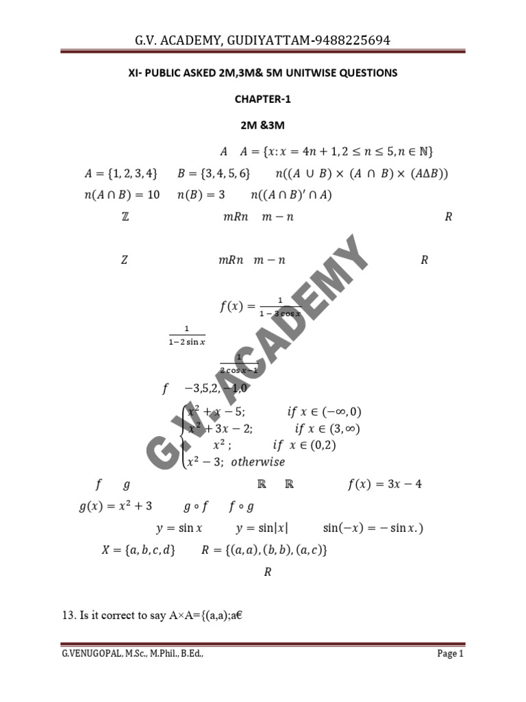 G.v.academy Xi Unitwise QNS-1 | PDF | Line (Geometry) | Perpendicular