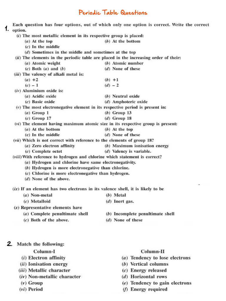 Periodic Table Questions | PDF